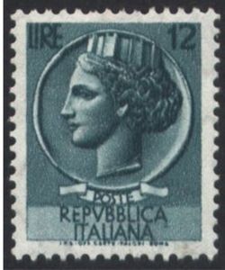 Stamp: Coin of Syracuse - Wmk. Stars II 65° (left) (Italy(Coin of ...