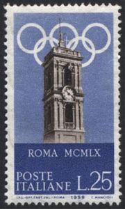 Stamp: Tower of the Campidoglio, laid paper (Italy(Pre-Olympics, Rome ...