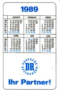 Pocket Calendar: Deutsche Reichsbahn - Ihr Partner (Germany, Democratic ...
