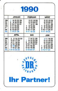 Pocket Calendar: Deutsche Reichsbahn - Ihr Partner (Germany, Democratic ...