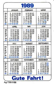 Pocket Calendar: Deutsche Reichsbahn - Ihr Partner (Germany, Democratic ...