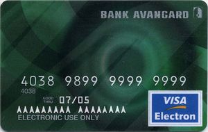 Bank Card: Visa Electron (Bank Avangard, RussiaCol:RU-VE-0099.01