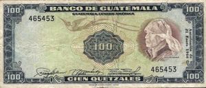 Billete de Banco: 100 Quetzales (Guatemala) (1964-1973 "Printer TDLR ...