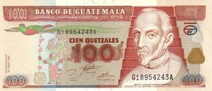 Billete de Banco: 100 Quetzales (Guatemala(1993-1995 Issue) Wor:P-95b 💴