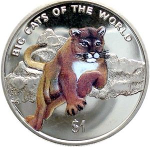 Coin: 1 Dollar (Big cats of the world - colored Cougar) (Sierra Leone ...