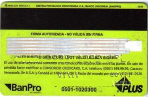 Bank Card: BanPro (Banco Provivienda, VenezuelaCol:VE-VI-0352