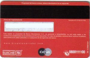 Bank Card: Banco Bicentenario (Banco Bicentenario, VenezuelaCol:VE-MS-0321