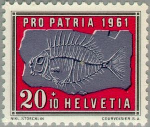 Stamp: Fossil of Glarone Rabbitfish (Switzerland(Pro Patria 1961) Mi:CH ...
