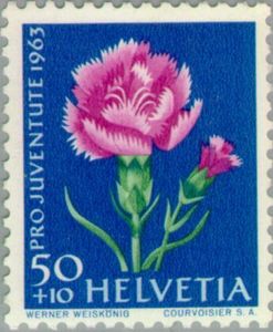 Stamp: Clove Pink (Dianthus caryophyllus) (Switzerland(Pro Juventute ...
