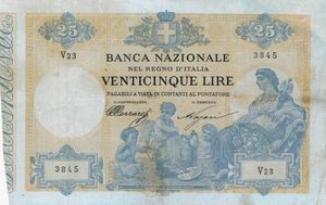 Banknote: 25 Lire (Italian States(Specialized Issues Kingdom of Italy ...