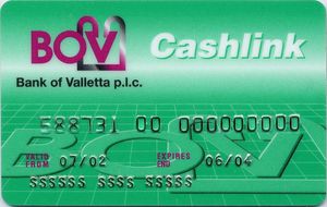 Bank Card: BOV Cashlink Card (Bank of Valletta p.l.c., Malta) Col:MT-GM ...