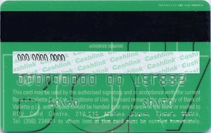 Bank Card: BOV Cashlink Card (Bank of Valletta p.l.c., Malta) Col:MT-GM ...