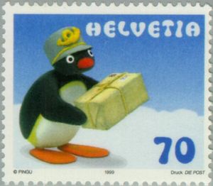 Stamp: Pingu as Postman (Switzerland(Pingu Comics Character) Mi:CH 1673 ...
