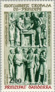 Stamp: Contract (1278) and meeting of the co-regents (1978) (Andorra ...