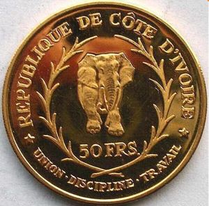 Moneda: 50 CFA Francs (Costa de Marfil(1966 - Republic Decimal Coinage ...