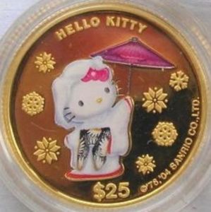 Moneda: 25 Dollars (Kitty wearing Japanese Kimono) (Islas Cook(2004 ...