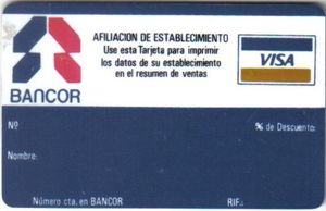 Tarjeta de Banco: Bancor (Bancor, VenezuelaCol:VE-VI-0358