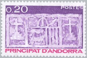 Timbre: Coat of arms (stone carving) at the old town hall of Andorra ...