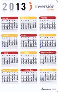 Calendario de Bolsillo: Inversion Azteca (México) (Banks) Col:MX-2013 ...
