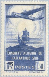 Stamp: 100th Atlantic Crossing of French Postal Aircraft (France ...