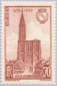 Stamp: 500th anniversary of the completion of Strasbourg Cathedral ...