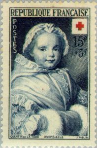 Stamp: Portrait of Nicole Ricard from Quentin de La Tour (France(Red ...
