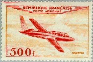 Stamp: Fouga Magister CM-170 (France(Aircraft 1954) Yt:FR PA32,Mi:FR ...