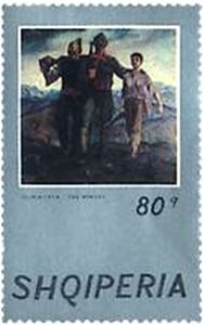 Stamp: Three Comrades, by Clirim Ceka (Albania(Albanian Paintings) Mi ...