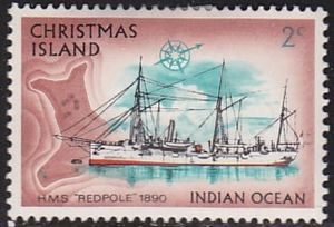 Stamp: HMS "Redpole" (gunboat), 1890 (Christmas Island(Ships and Map ...