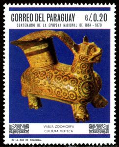 Stamp: Vase in the Form of a Jaguar (Paraguay(Summer Olympics 1968 ...