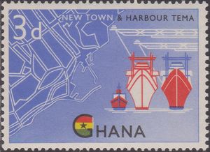 Stamp: Map of Tema Harbor and Ships (Ghana(Opening of Tema Harbor, as ...