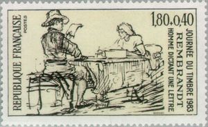 Stamp: Rembrandt "Man dictating a letter" (France(Stamp Day) Yt:FR 2258 ...