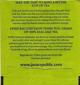 Tea Bag: Yunnan Green Tea (Java Republic, Ireland) Col:TB-IE-0042