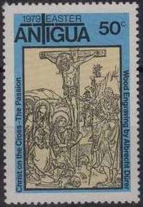 Stamp: "Christ on the Cross - The Passion" (woodcut) (Antigua and ...