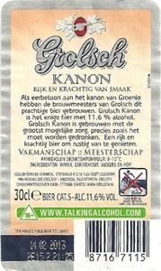 Drink Label: Grolsch Kanon (Grolsch Brouwerij, NetherlandsCol:NL-BEER ...