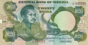 Banknote: 20 Naira (Nigeria) (1984-2019 Issue) Wor:P-26j.2