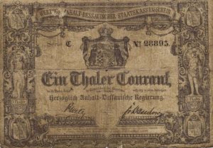 Banknote: 1 Thaler (German States) (Duchy of Anhalt-Dessau) Wor:P-S131