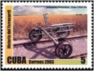 Stamp: Three-wheeled handcar 1930-35 (Cuba(Railroads) Mi:CU 4532,Sn:CU ...
