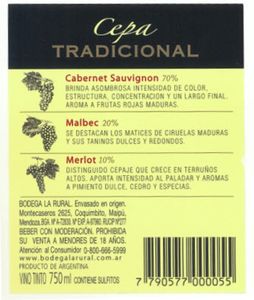 Drink Label: Cepa Tradicional (La Rural Viñedos y Bodegas S.A. LTDA ...