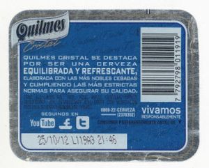 Drink Label: Quilmes Cristal 970 (Cervecería y Maltería Quilmes S.A.I.C ...