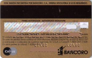Bank Card: Bancoro (Bancoro, VenezuelaCol:VE-MC-0119.01
