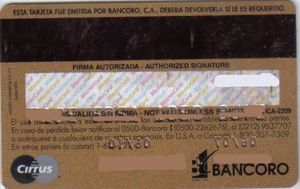 Bank Card: Bancoro (Bancoro, VenezuelaCol:VE-MC-0119.02