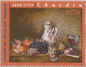 Stamp: Grapes and Pomegranates (1763) by Jean Siméon Chardin (France ...