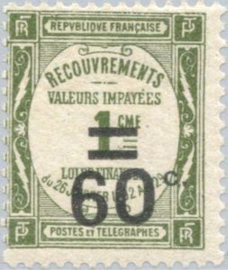 Stamp: Recoveries - Tax to be collected overprint (France) (Timbre taxe ...