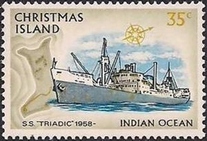 Stamp: "Triadic" (Freighter), 1958 (Christmas Island(Ships and Map) Mi ...