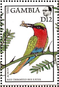Stamp: Red-throated Bee-eater (Merops bulocki) (Gambia(Fauna and flora ...