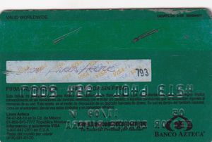 Tarjeta de Banco: Azteca (Banco Azteca, México) Col:ME-VI-0012-1