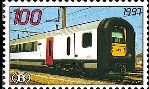 Stamp: Railway Vignette. Putting into use of the new train "I11 ...