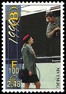 Stamp: Railway Vignette. Female Train Inspector - side view (Belgium ...