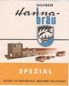 Drink Label: Hanna-Bräu Spezial (Bitzer und Schneider KG, Tailfingen ...